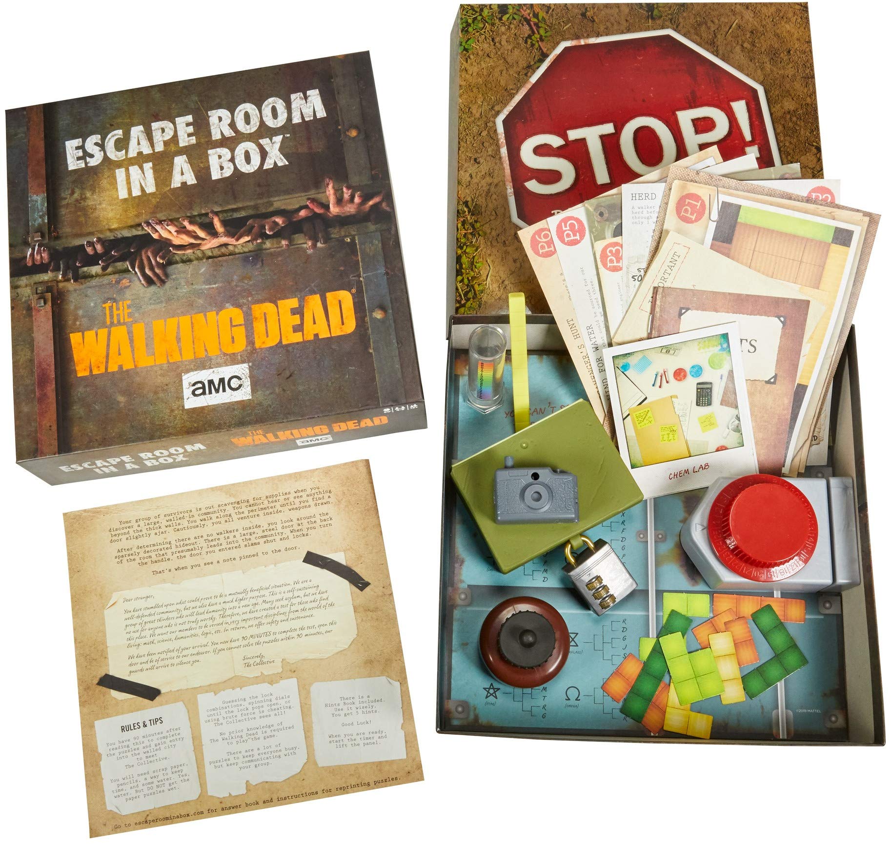 Mattel Games Escape Room in a Box:The Walking Dead Board Game, Party Game for 4 to 8 Players with Clues & Puzzles Inspired by AMC TV Series, Gift for Teens & Adults Ages 13 Years Old & Up