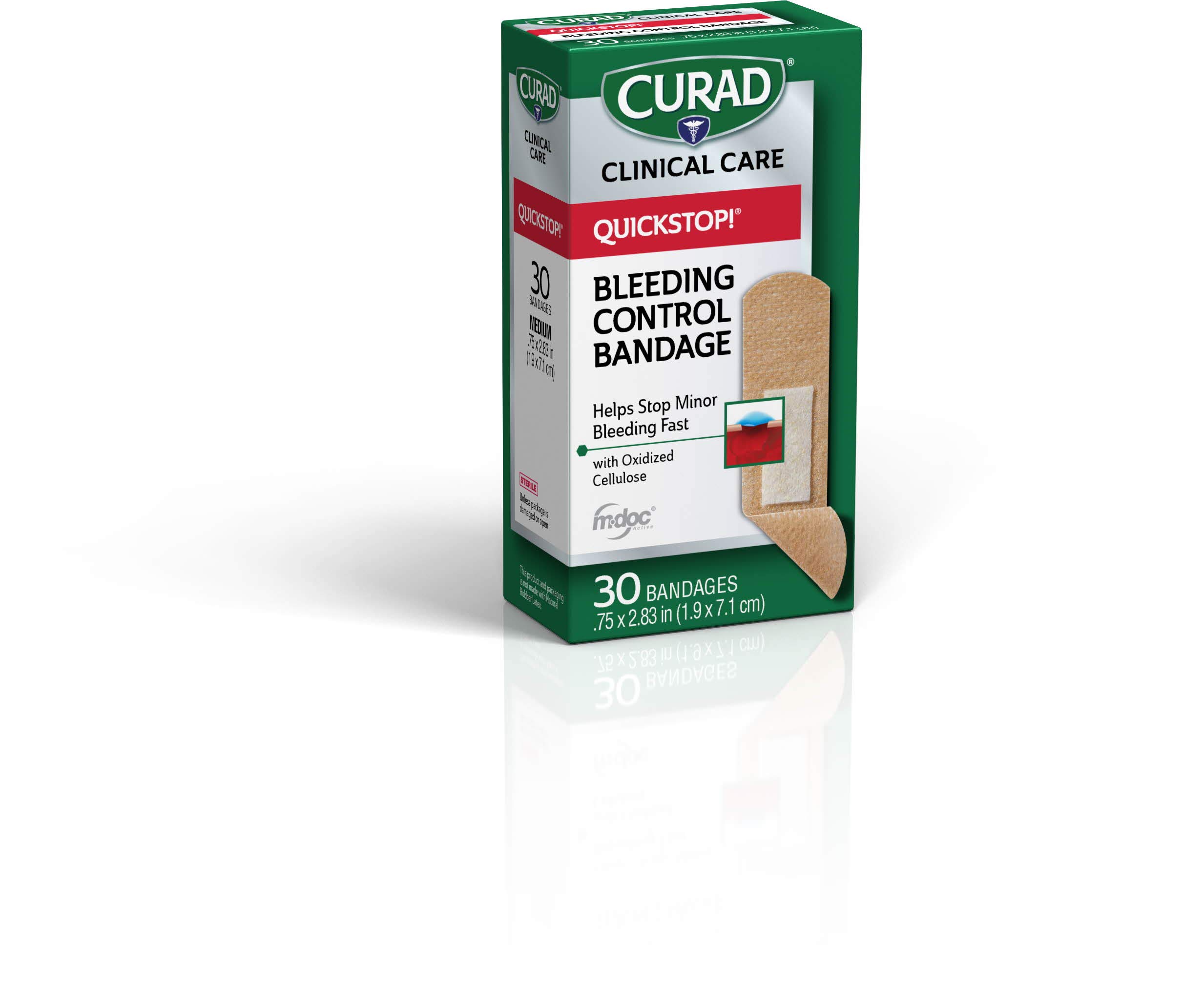 Curad Quickstop Flex-Fabric Bandages, Quickstop Bleeding Control Technology, 0.75" x 2.83", 30 Count (Pack of 3)