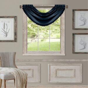 elrene home fashions all seasons room-darkening waterfall window valance, accessory for bedroom or living room windows with rod pocket tabs, 52" x 36", navy, 1 valance