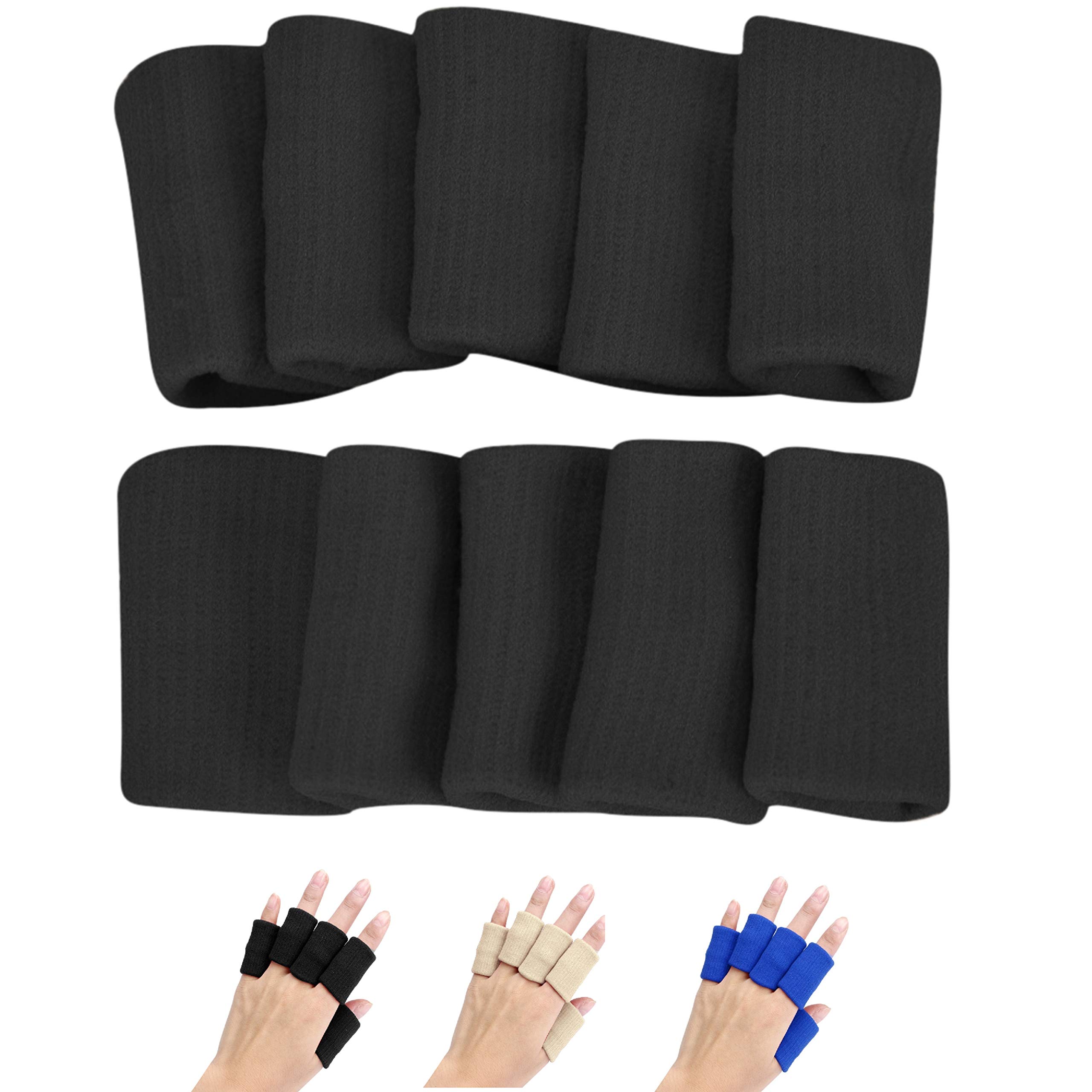 BodyMoves 10 Finger Brace Splint Sleeve Thumb Support Protector Cushion Pressure Safe Elastic Breathable Stabilizers (Midnight Black)