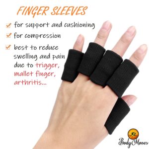 BodyMoves 10 Finger Brace Splint Sleeve Thumb Support Protector Cushion Pressure Safe Elastic Breathable Stabilizers (Midnight Black)