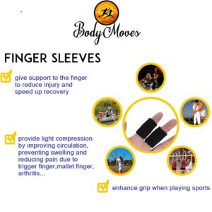 BodyMoves 10 Finger Brace Splint Sleeve Thumb Support Protector Cushion Pressure Safe Elastic Breathable Stabilizers (Midnight Black)