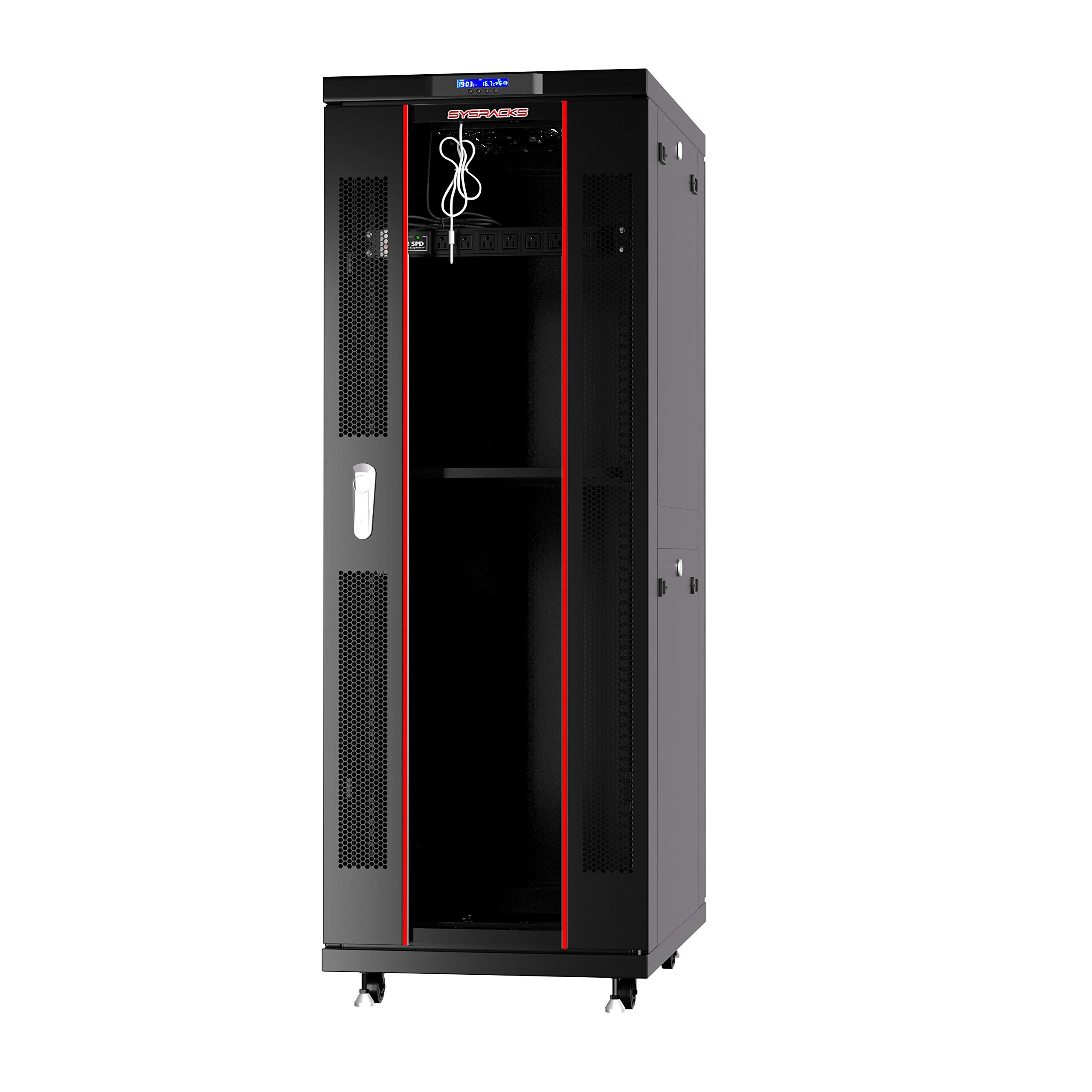 Server Rack - Locking Cabinet - Network Rack Cabinet Enclosure - 42U - Rack Mount - 32 Inch Deep - Server Cabinet - on Wheels - Shelf - Cooling Fan - Thermostat - Sysracks - SRF