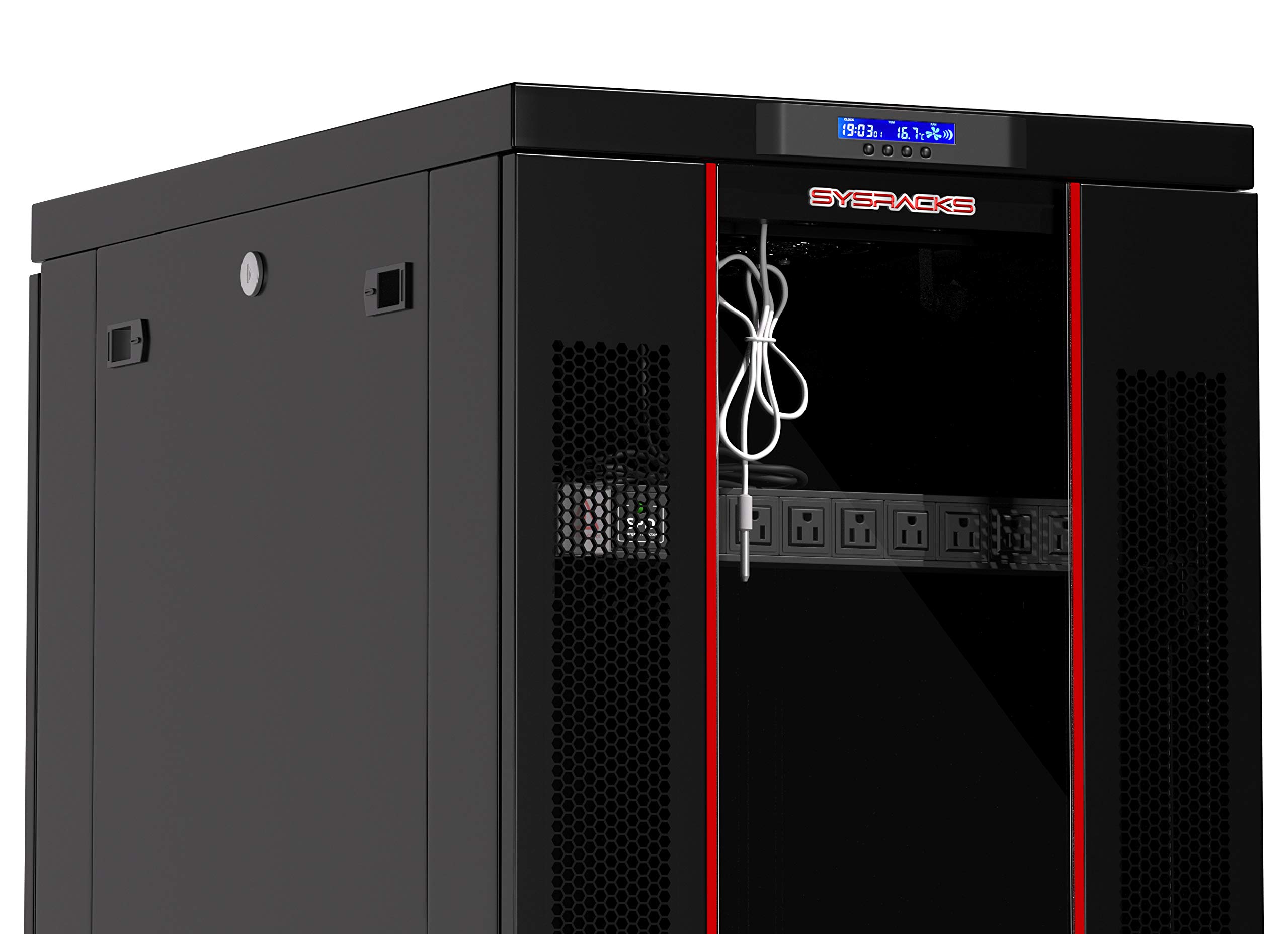 Server Rack - Locking Cabinet - Network Rack Cabinet Enclosure - 42U - Rack Mount - 32 Inch Deep - Server Cabinet - on Wheels - Shelf - Cooling Fan - Thermostat - Sysracks - SRF