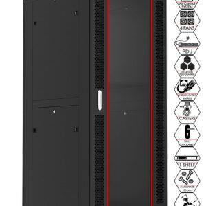 Server Rack - Locking Cabinet - Network Rack Cabinet Enclosure - 42U - Rack Mount - 32 Inch Deep - Server Cabinet - on Wheels - Shelf - Cooling Fan - Thermostat - Sysracks - SRF