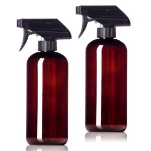 aromine 16oz amber plastic bottles with black trigger sprayers, bpa free pet plastic (2 pack)