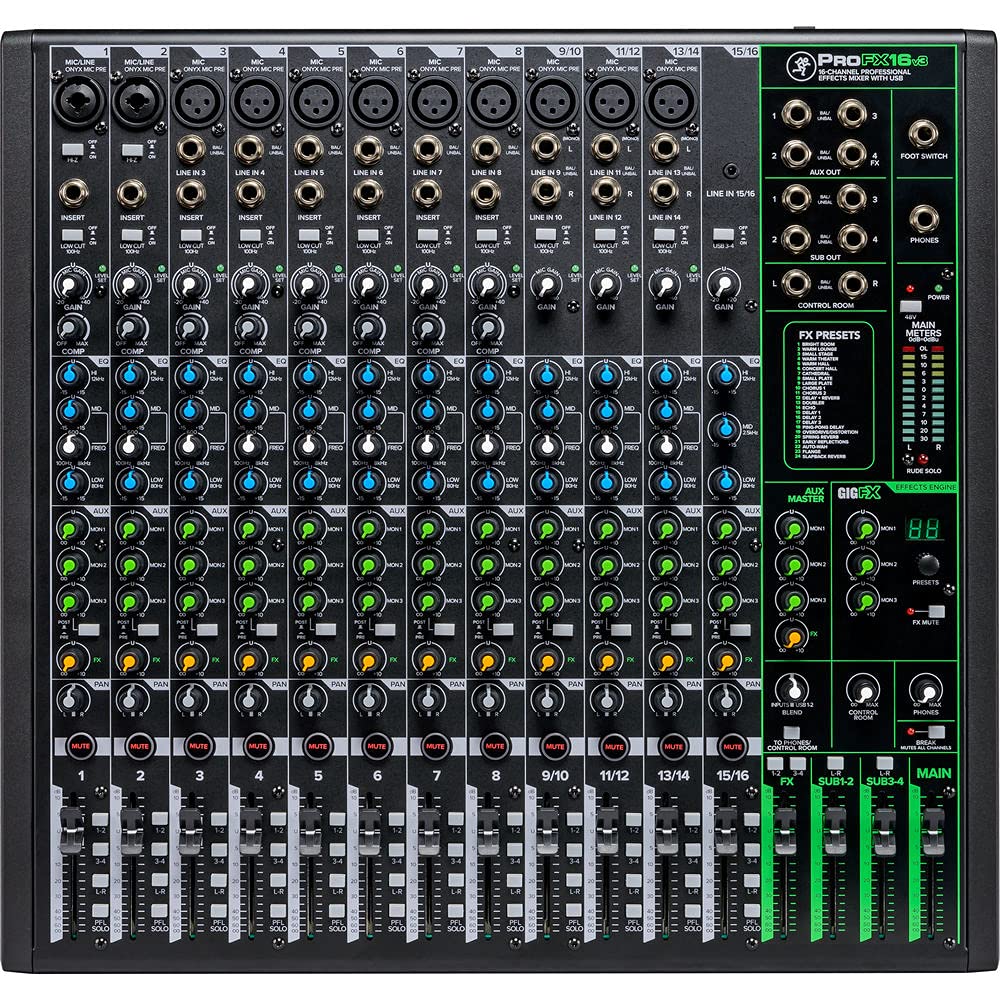 Mackie ProFX16v3 16-Channel Sound Reinforcement Mixer with Built-In FX, Gator Cases G-MIXERBAG-2118 Mixer Bag & Stereo Cable 10' Bundle