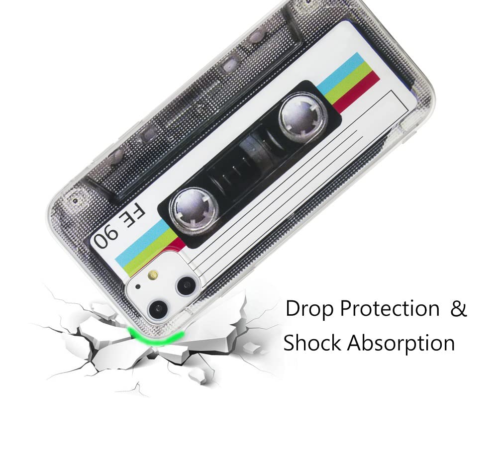 FAteam Matte Finish Heavy Duty Soft Back Cover with TPU Soft Bumper Cassette Tape Case Compatible with iPhone 11-6.1 inch