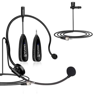 kimafun wireless microphone system, 2.4g wireless headset and lavalier lapel microphones for iphone, android phone, laptop and speaker, designed for teaching, recording, vlog, broadcast, g102-3