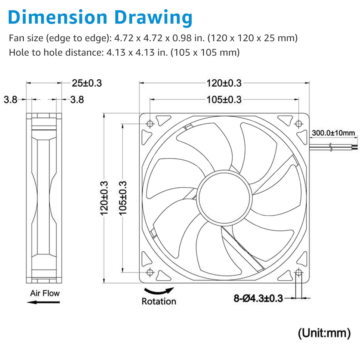 GDSTIME 5Volt 120mm Fan, 1500RPM 120mm x 25mm DC Brushless Cooling Fan