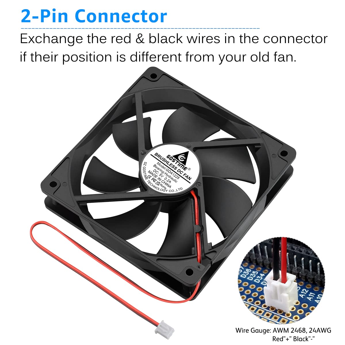 GDSTIME 5Volt 120mm Fan, 1500RPM 120mm x 25mm DC Brushless Cooling Fan