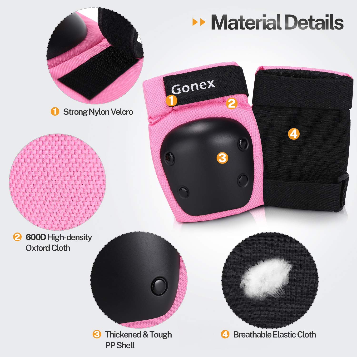 Gonex Knee Pads Elbow Pads with Wrist Guards, Kids Youth Adult Skateboard Skate Pads 3 in 1 Protective Gear Set for Skateboarding Skating Roller Skating Scooter Cycling Biking Bicycle, Pink S