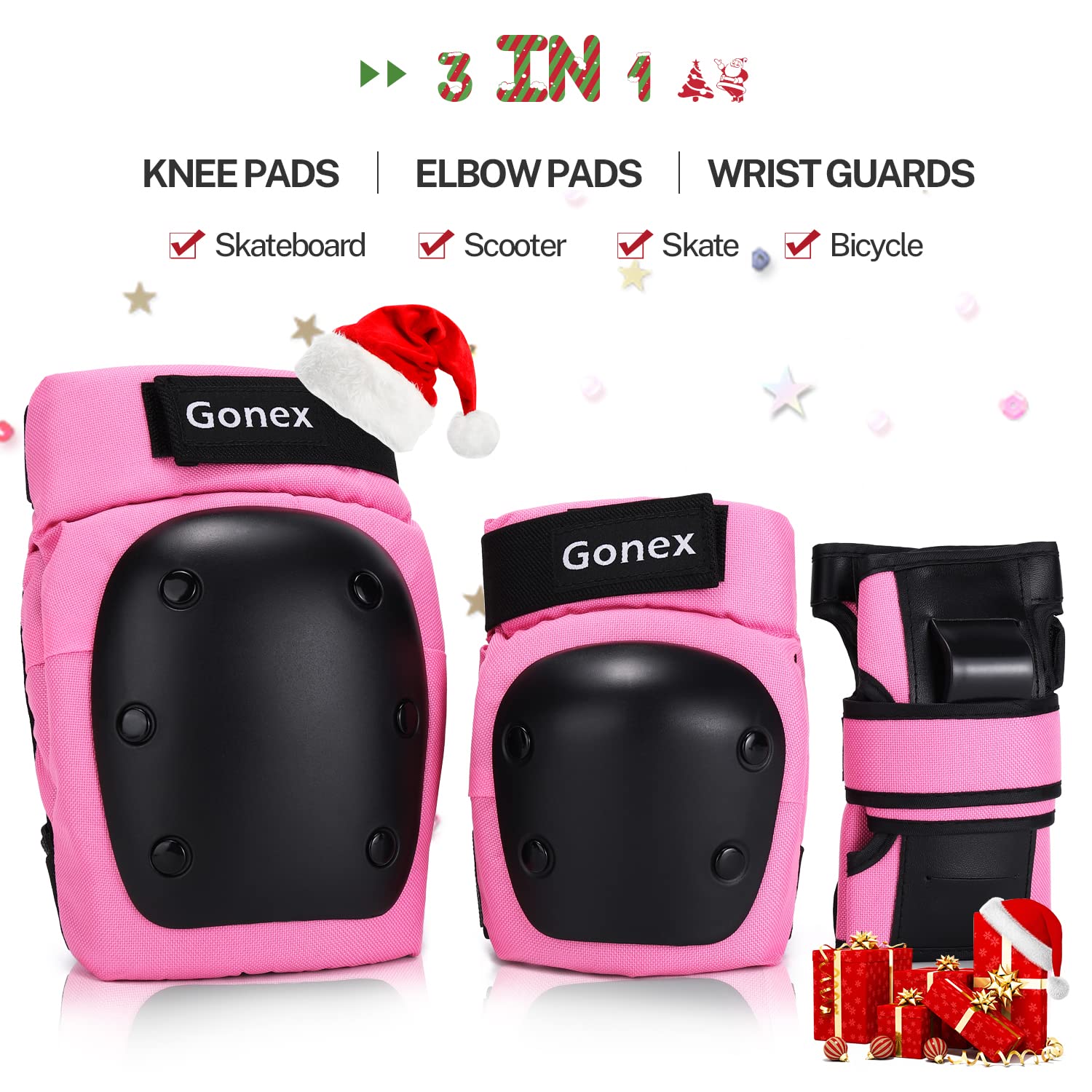 Gonex Knee Pads Elbow Pads with Wrist Guards, Kids Youth Adult Skateboard Skate Pads 3 in 1 Protective Gear Set for Skateboarding Skating Roller Skating Scooter Cycling Biking Bicycle, Pink S