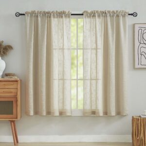 home brilliant linen sheer curtain linen curtains for living room filtering sunlight semitransparent panels for bedroom window trearment curtain, set of 2, 54 x 45 inch, beige