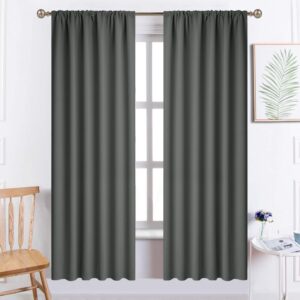 yakamok thermal insulated light blocking blackout curtains for bedroom, room darkening rod pocket window drapes for living room (52wx72l,dark grey,2 panels)