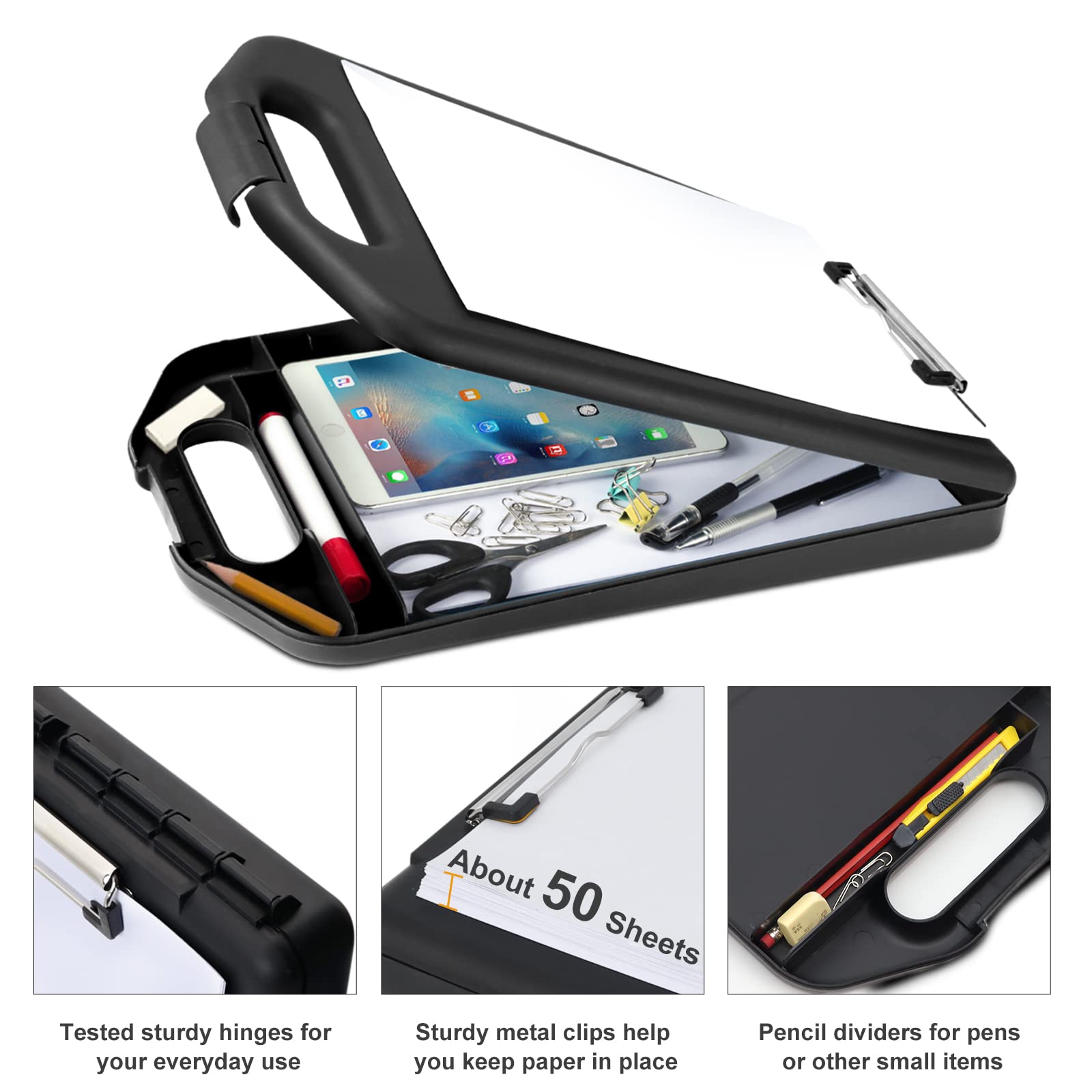 Sunnyclip Storage Clipboard with Handle, Plastic Compartment Hold 200 Letter Sized Paper,Heavy Duty Sturdier Smooth Writing Portable Paperwork Office Classorm Supply for Coache, Contractor