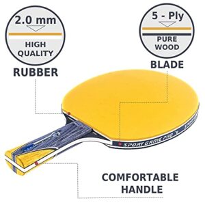 Ping Pong Paddle with Killer Spin + Case for Free - Professional Table Tennis Racket for Beginner and Advanced Players - Improve Your Ping Pong Skills with JT Ping Pong Paddle Set (Yellow)