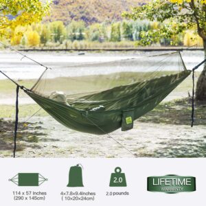 Miztli Camping Hammock with Net, Portable Lightweight Outdoor Hammock Tree Travel Backpacking Hammock Tent with 20Ft(Total) Tree Straps, Perfect for Camping Hiking Yard Adventure Survival