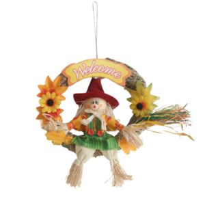 scarecrow wreath hanging scarecrow ornament scarecrow garland halloween thanksgiving decor autumn fall harvest decoration for party home bar garden(small/female)