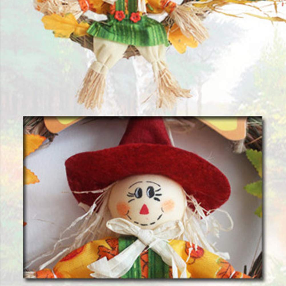 Scarecrow Wreath Hanging Scarecrow Ornament Scarecrow Garland Halloween Thanksgiving Decor Autumn Fall Harvest Decoration for Party Home Bar Garden(Small/Female)