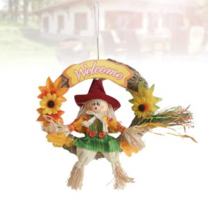 Scarecrow Wreath Hanging Scarecrow Ornament Scarecrow Garland Halloween Thanksgiving Decor Autumn Fall Harvest Decoration for Party Home Bar Garden(Small/Female)