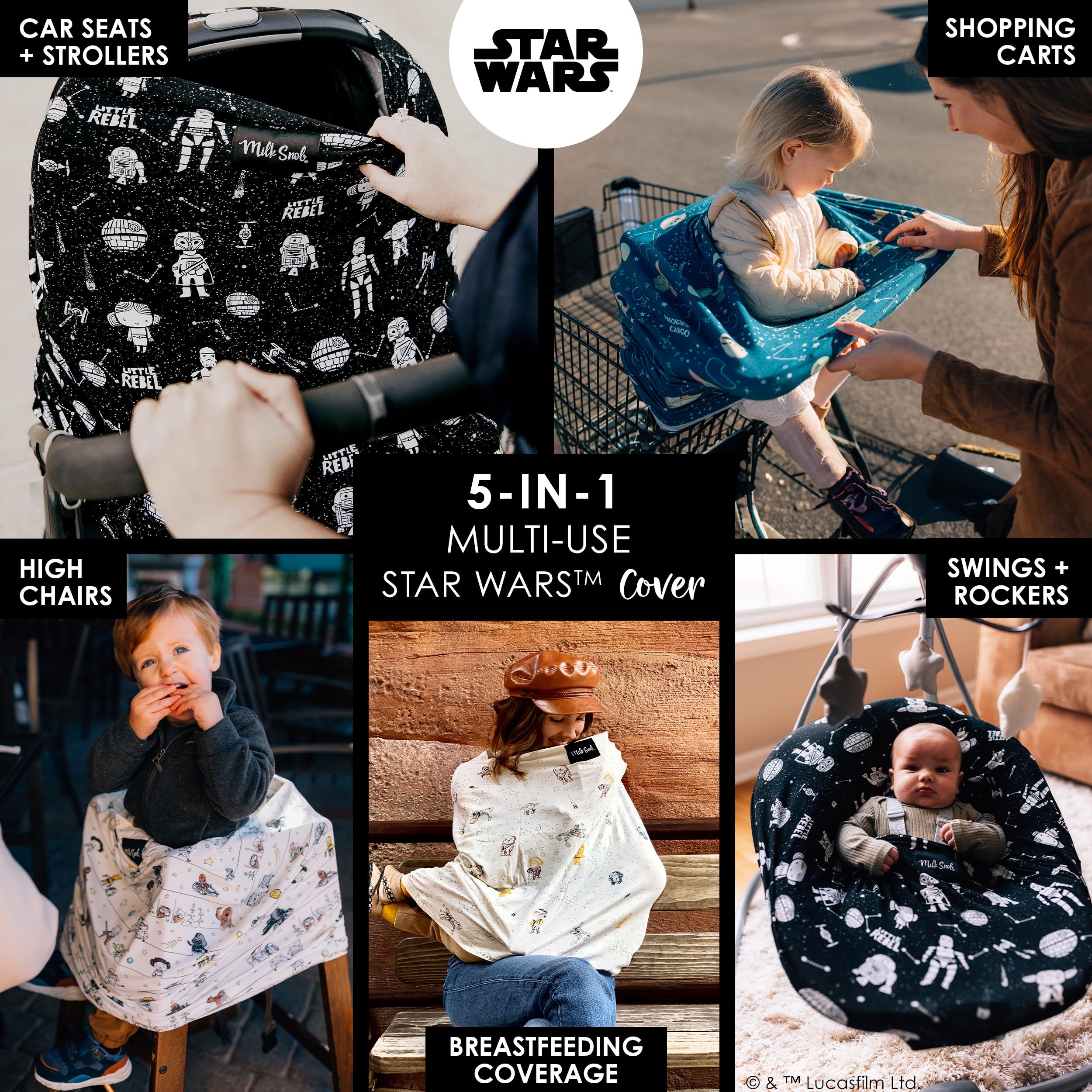 Milk Snob Original Star Wars 5-in-1 Cover, Little Rebel, Added Privacy for Breastfeeding, Baby Car Seat, Carrier, Stroller, High Chair, Shopping Cart, Lounger Canopy - Newborn Essentials, Nursing Top