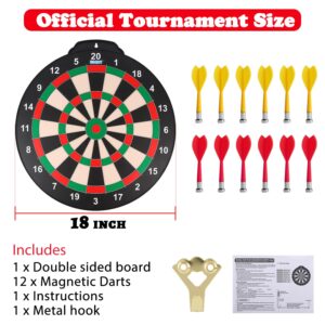 18 inch Magnetic Dart Board Set for Kids, Indoor Outdoor Game Dart Game with 12 Darts, Dartboard Toys Gifts for 6 7 8 9 10 11 12 Year Old Boys