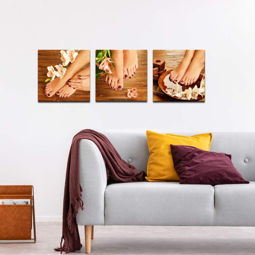 Nachic Wall 3 Piece Wall Art Hands Pedicure Spa Poster Beauty Fashion Woman Manicure Picture Painting on Canvas Modern Massage Salon Bathroom Decoration Gallery Wrap Ready to Hang