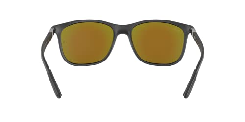 Ray-Ban Rb4330ch Chromance Square Sunglasses, Matte Black/Polarized Green Mirrored Blue, 56 mm