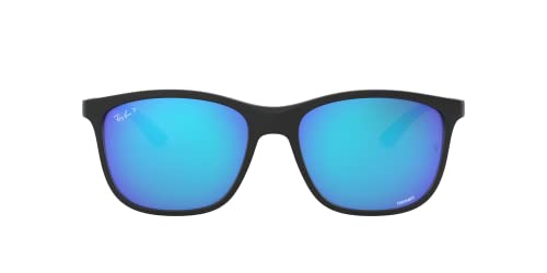 Ray-Ban Rb4330ch Chromance Square Sunglasses, Matte Black/Polarized Green Mirrored Blue, 56 mm