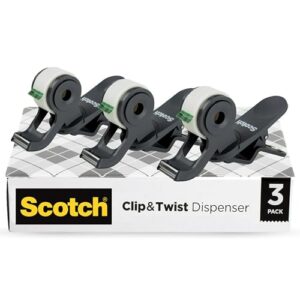 scotch brand clip & twist tape dispenser, great for gift wrapping, clips to desks, tables, easy charcoal gray, 3-pack (c19-3pk-sioc)