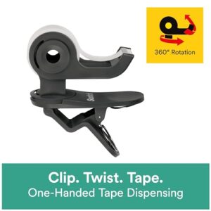 Scotch Brand Clip & Twist Tape Dispenser, Great for Gift Wrapping, Clips to Desks, Tables, Easy Charcoal Gray, 3-Pack (C19-3PK-SIOC)