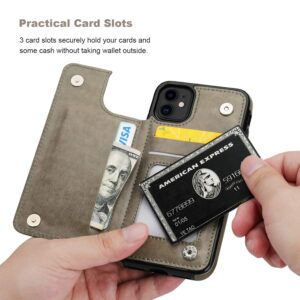 iPhone 11 Case Wallet with Card Holder, Vaburs Embossed Mandala Pattern Flower Premium PU Leather Double Magnetic Buttons Flip Shockproof Protective Cover for iPhone 11 (6.1 Inch,Gray)