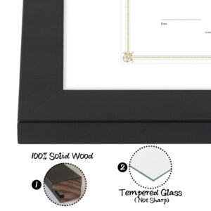 Golden State Art, 11x14 Diploma Wood Frame for 8.5x11 Document & Certificates, Real Glass (Black with Single White Mat, 2-Pack)