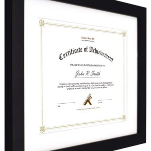 Golden State Art, 11x14 Diploma Wood Frame for 8.5x11 Document & Certificates, Real Glass (Black with Single White Mat, 2-Pack)