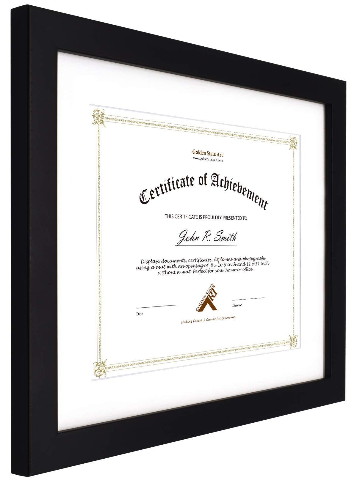 Golden State Art, 11x14 Diploma Wood Frame for 8.5x11 Document & Certificates, Real Glass (Black with Single White Mat, 2-Pack)