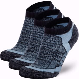 pure athlete merino wool socks - low show cushioned athletic padded running sock (3 pairs - black/grey, medium)