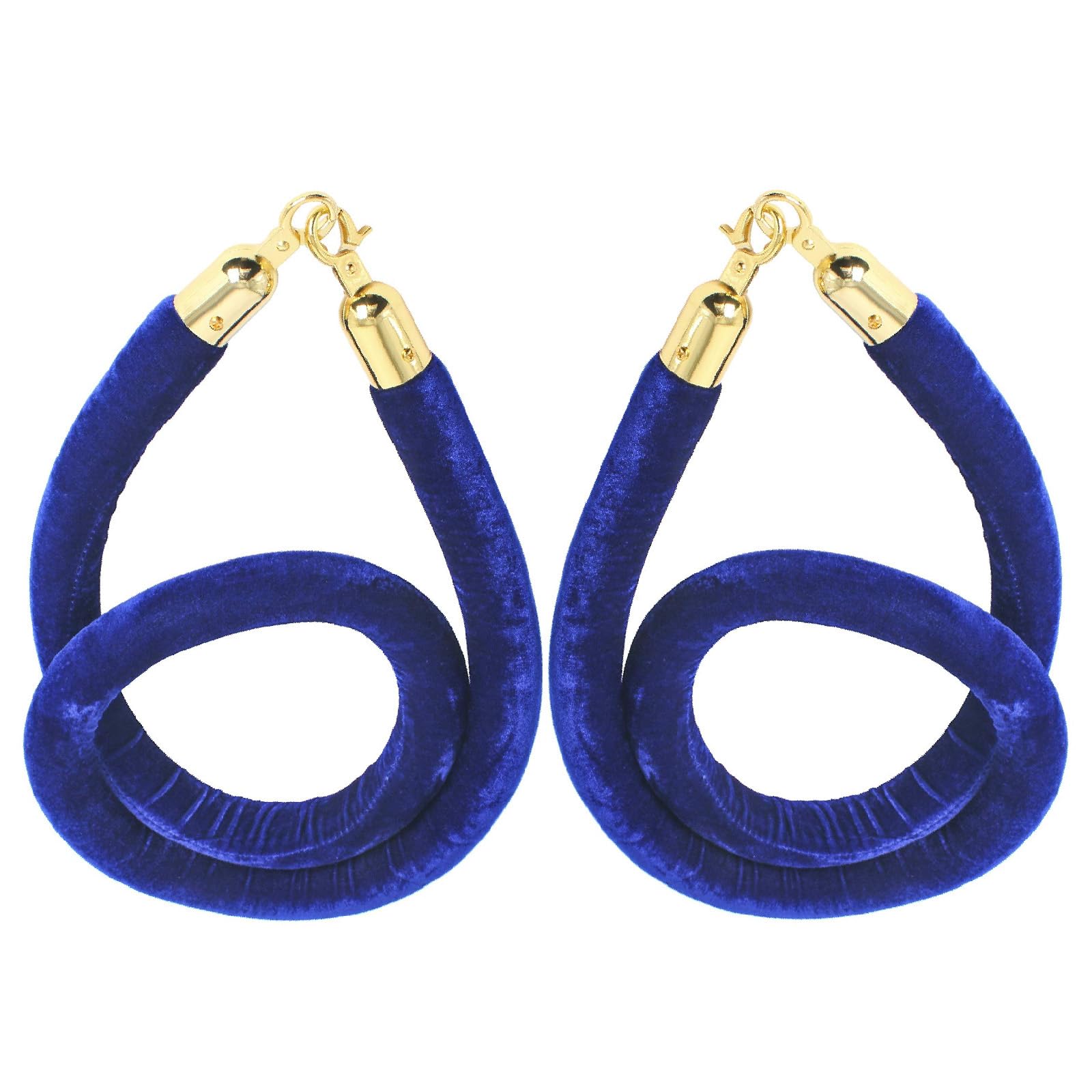 NovelBee 2 Pack of 5 Feet Velvet Rope with Gold Plated Hooks,Crowd Control Stanchion Post Queue Line Barrier (Blue)