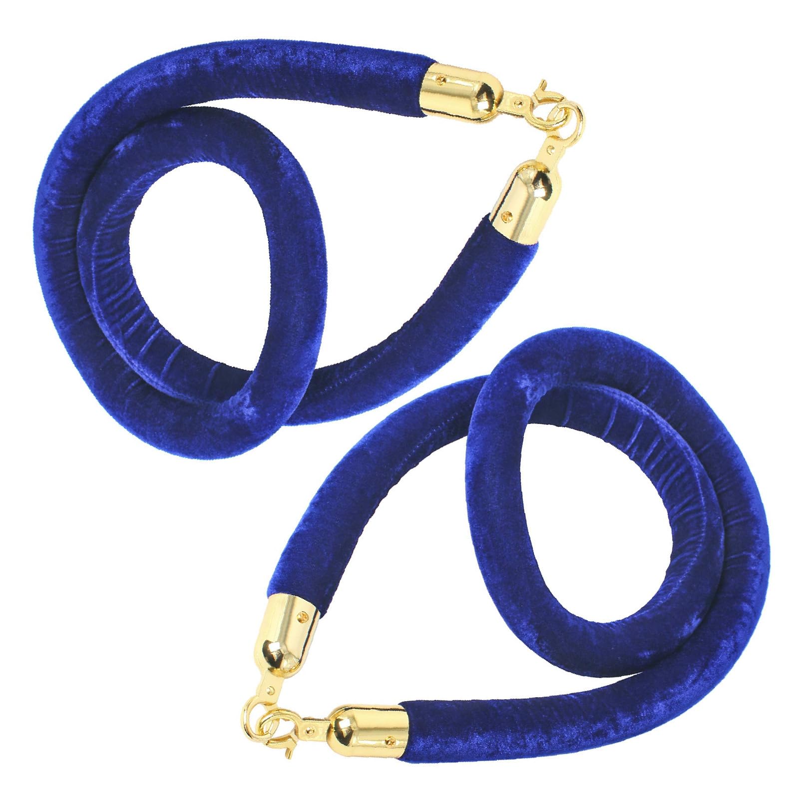 NovelBee 2 Pack of 5 Feet Velvet Rope with Gold Plated Hooks,Crowd Control Stanchion Post Queue Line Barrier (Blue)