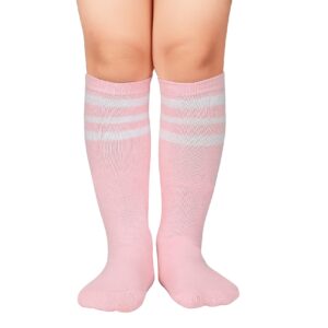 durio kids soccer socks cotton sports socks knee high tube socks for boys and girls pink w white