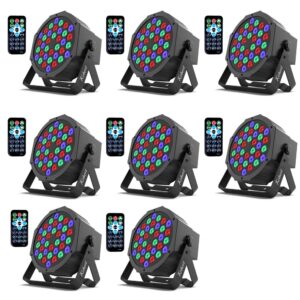 kebert par lights, 36 led dj stage lights with remote control and dmx, 1w rgb sound activated stage lights, 9 modes par led flood lights for wedding bar party dj show -8 pack