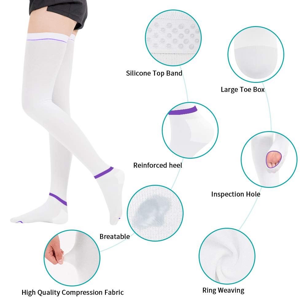 T.E.D. Anti Embolism Stockings for Women Men Thigh High, 15-20 mmHg Compression TED Hose with Inspect Toe Hole