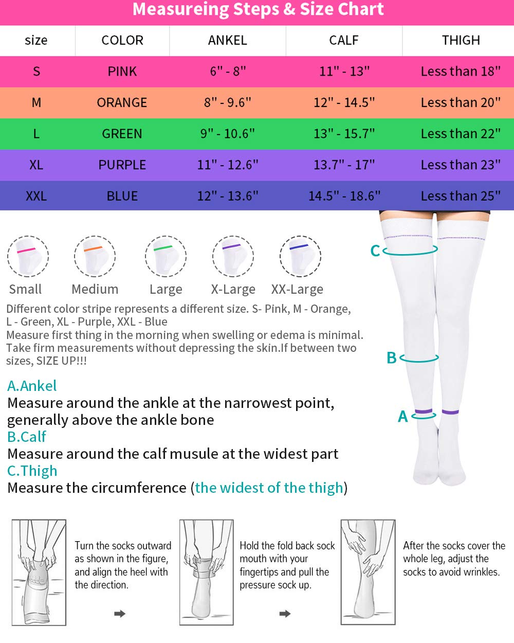 T.E.D. Anti Embolism Stockings for Women Men Thigh High, 15-20 mmHg Compression TED Hose with Inspect Toe Hole