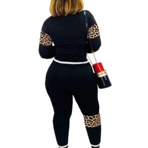 Alunzoem Womens Casual 2 Piece Outfits, Leopard Print Long Sleeve Top Pants Set Tracksuits Black XL