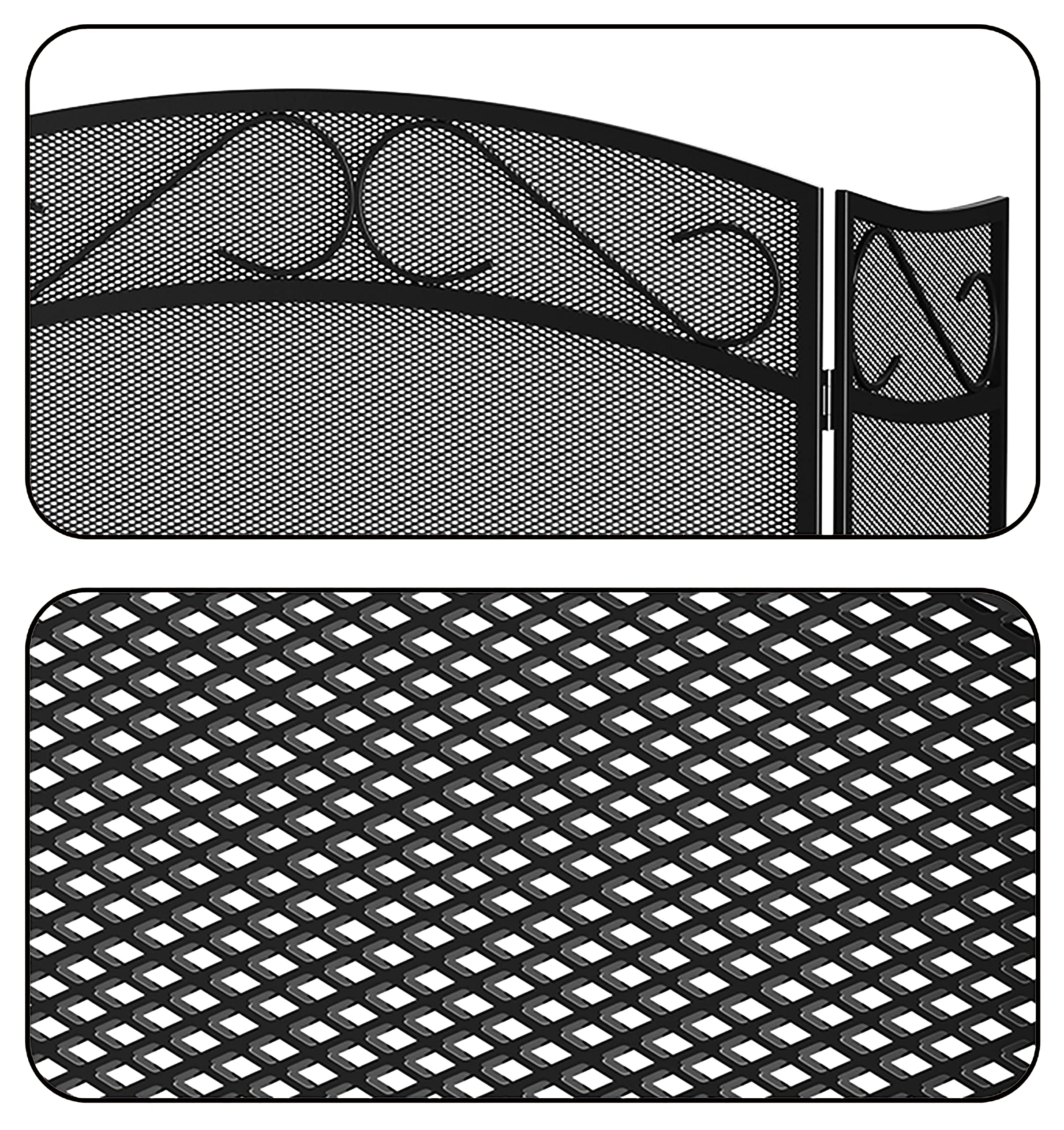 Fire Beauty Fireplace Screen for Wood Burning Fireplace Foldable 3 Panel Wrought Iron Fireplace Cover with Protective Mesh Fire Spark Guard for Indoor Outdoor Flat Guard Fire Screens Black(Large)