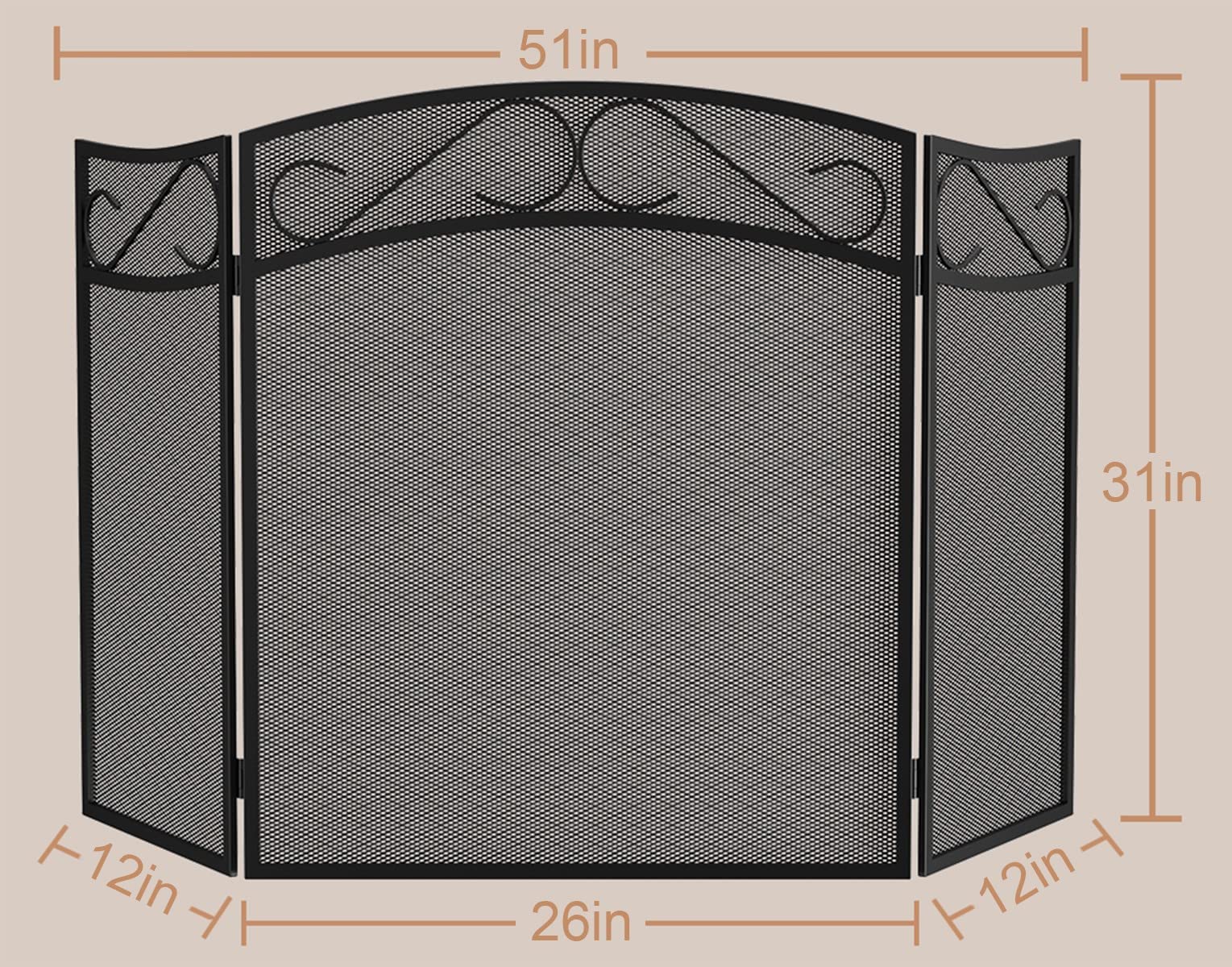 Fire Beauty Fireplace Screen for Wood Burning Fireplace Foldable 3 Panel Wrought Iron Fireplace Cover with Protective Mesh Fire Spark Guard for Indoor Outdoor Flat Guard Fire Screens Black(Large)