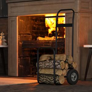 Fire Beauty Firewood Log Cart Carrier, Outdoor and Indoor Wood Rack Storage Mover, Rolling Dolly Hauler