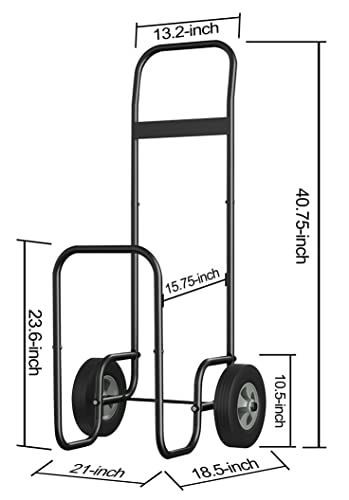 Fire Beauty Firewood Log Cart Carrier, Outdoor and Indoor Wood Rack Storage Mover, Rolling Dolly Hauler