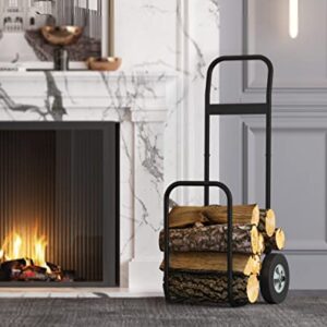 Fire Beauty Firewood Log Cart Carrier, Outdoor and Indoor Wood Rack Storage Mover, Rolling Dolly Hauler