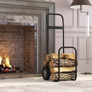 Fire Beauty Firewood Log Cart Carrier, Outdoor and Indoor Wood Rack Storage Mover, Rolling Dolly Hauler